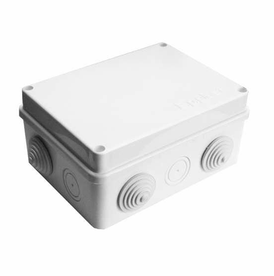 Распределительная коробка Электропромпласт белая, 150х110х70 мм, IP54, с клеммами, 10 выходов, 6 гермовводов, крышка на винтах