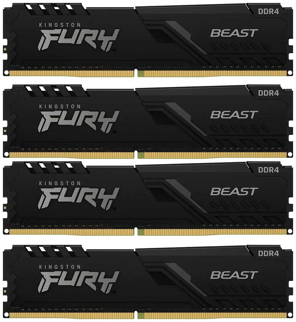 Оперативная память Kingston DDR4 64Gb (4x16Gb) 3200MHz FURY Beast Black (KF432C16BB1K4/64)