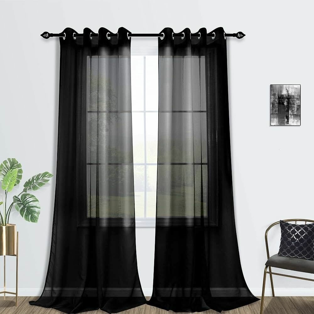 Тюль на люверсах на окна до 350 см - 2 шторы ( выс 330 см х шир 540 см ) арт - ТУ-В-Л-1 цвет черный