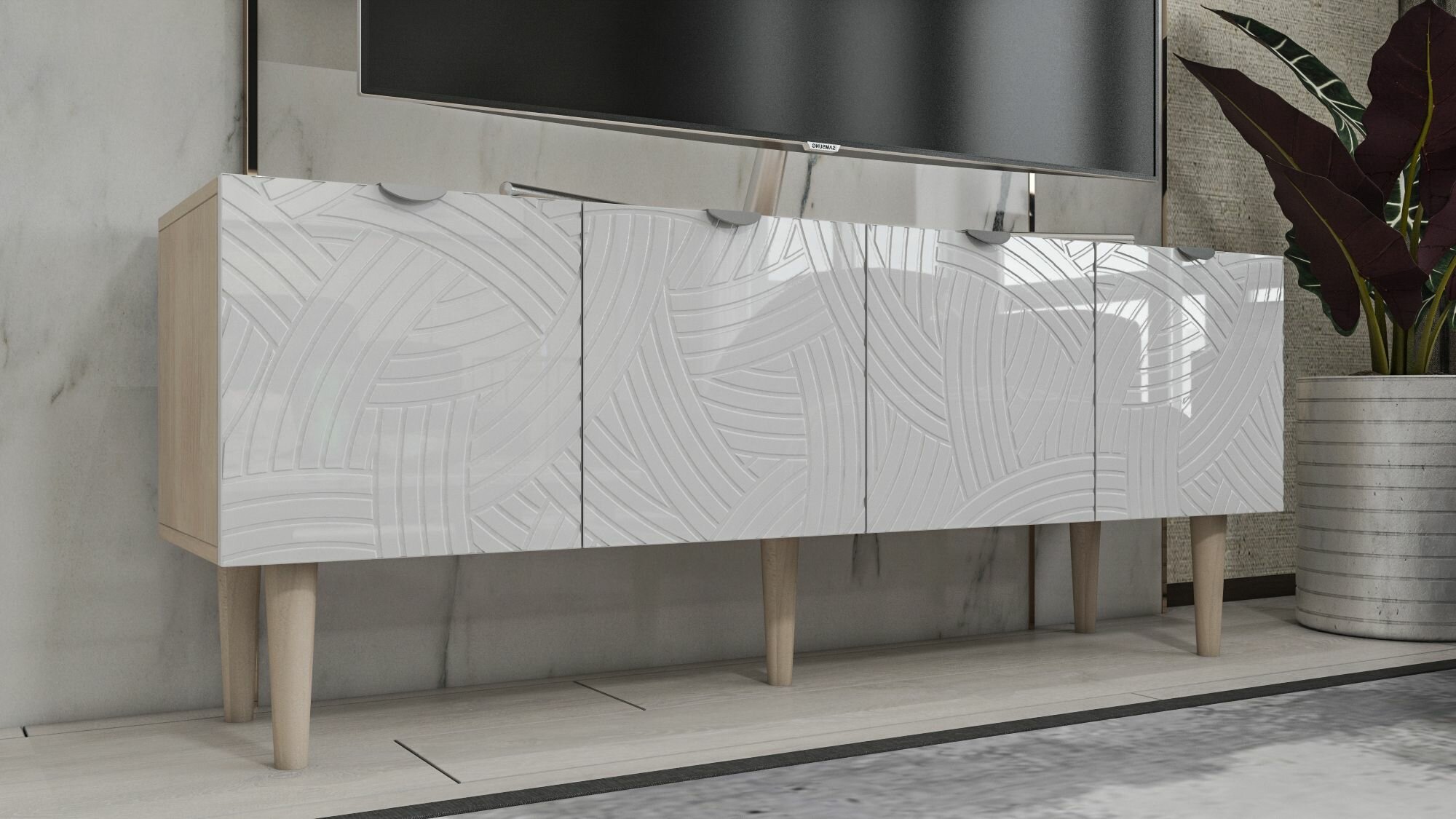 Комод для вещей "Йорк 18" 140х55х40, кремона шампань / белый глянец