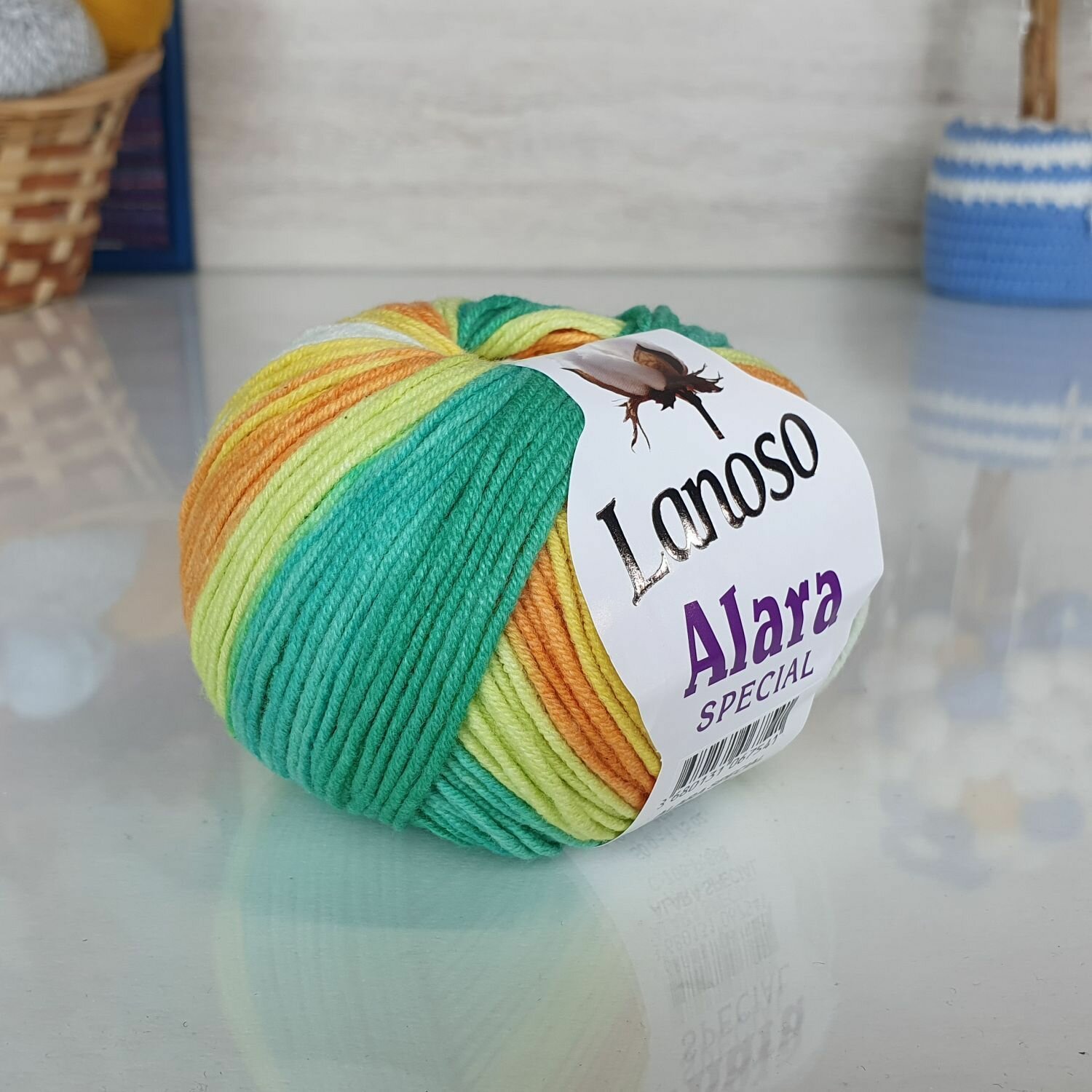 Пряжа Alara special Lanoso, оранж/салат принт - 706, 50% хлопок, 50% акрил, 5 мотков, 50 г, 140 м.