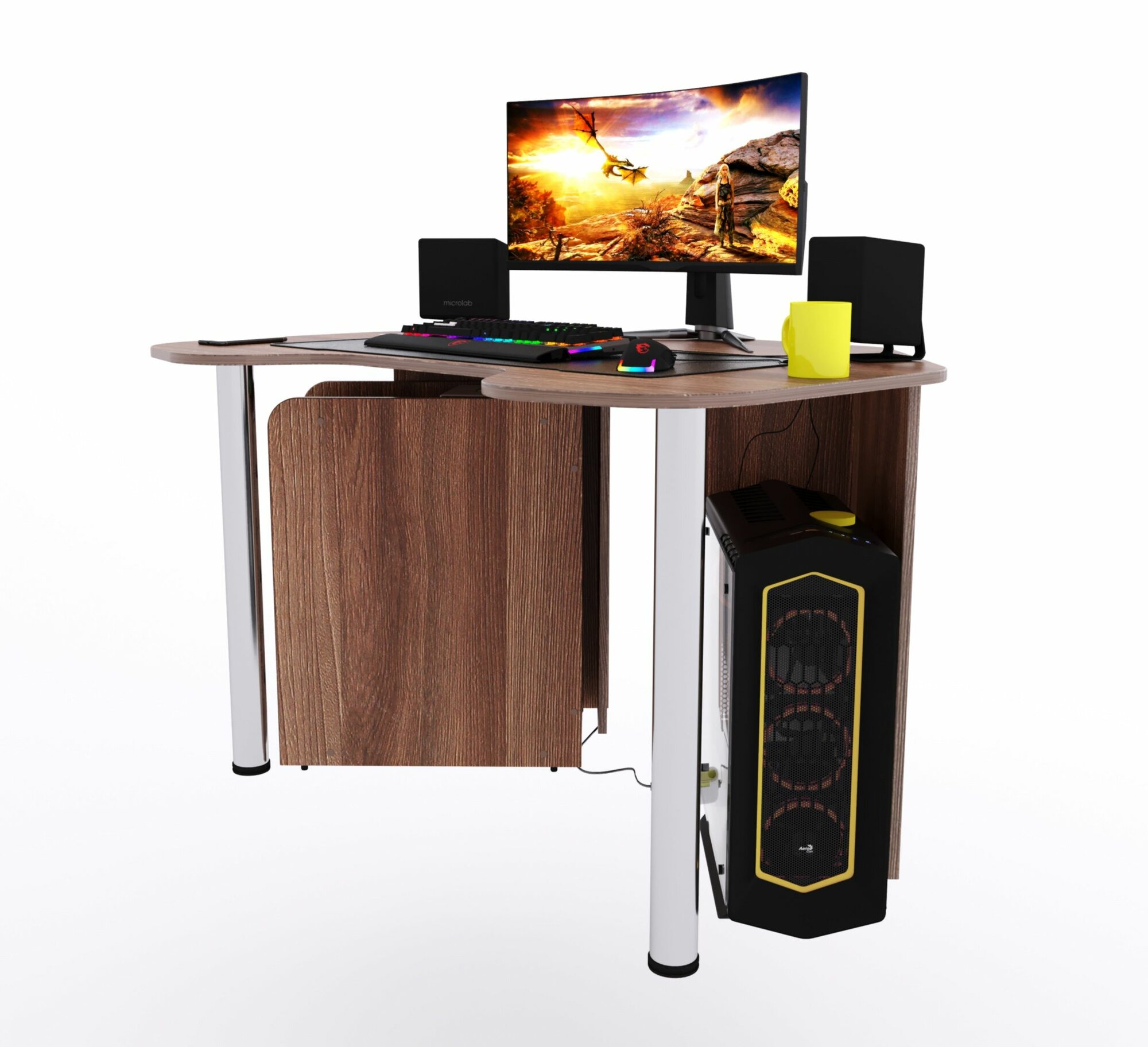 Угловой компьютерный стол "Угол" с тумбой, 140x87x75 см, шимо тёмный