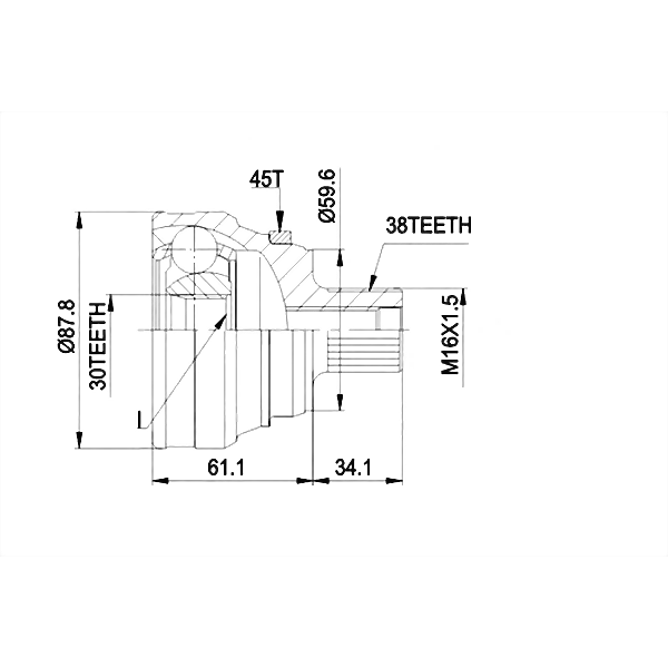 PATRON PCV1140 (4A0498099B / 4A0498099C / 4A0498099G) шрус наружн к-кт 38x59.5x30 abs:45t audi: 100 с и без abs 12.90-7.94, a6 6.94