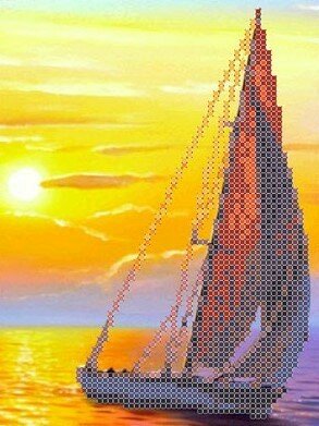 Набор для вышивания Каролинка #кткн 117 (Р) Парус на закате, Несчетный крест, 21 х 30 см