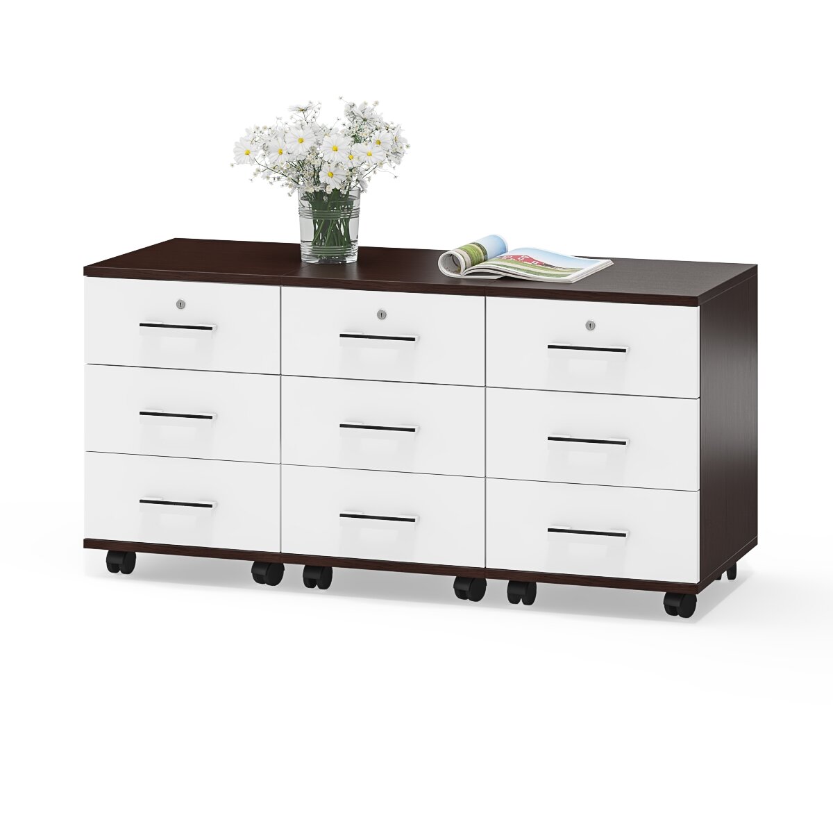 Три выкатных тумбы Мебельный Двор 3-02 цвет венге/белый шагрень, ШхГхВ 120х45х59 см.