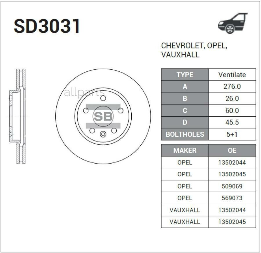 SANGSIN BRAKE SD3031 диск тормозной SD3031