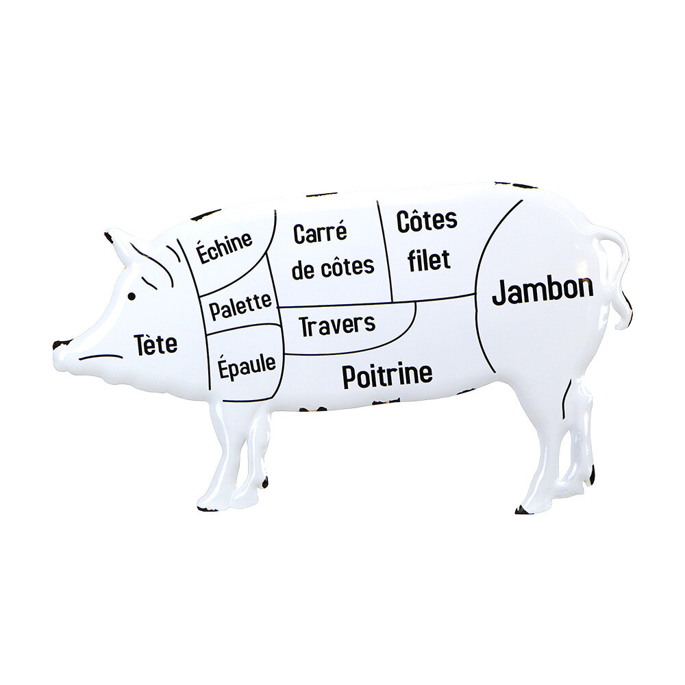 Настенный декор ATHEZZA 54826, металл, свинья со схемой разделки, белый