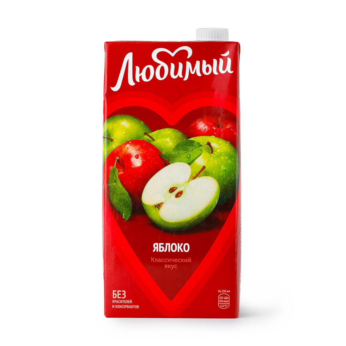 Напиток Любимый Яблоко, осветлённый, тетрапак, 1.93 л, без красителей и консервантов