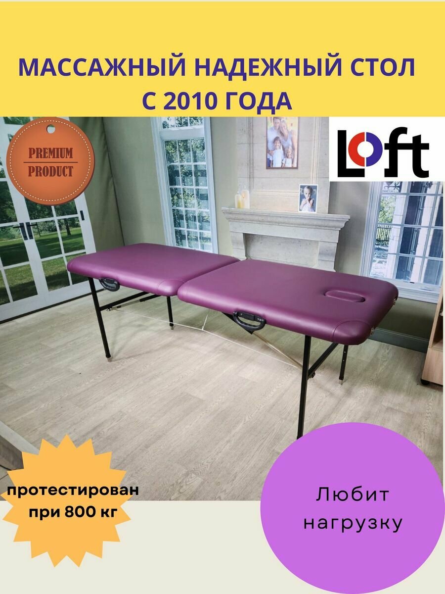 Массажный стол Loft, цвет фиолетово-баклажанный, с сумкой, 70х186 см