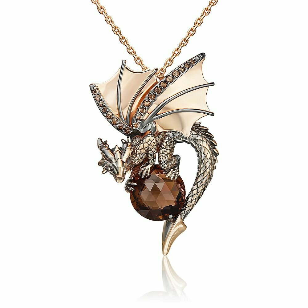 Подвеска, красное золото, 585 проба, родирование, раухтопаз, цитрин