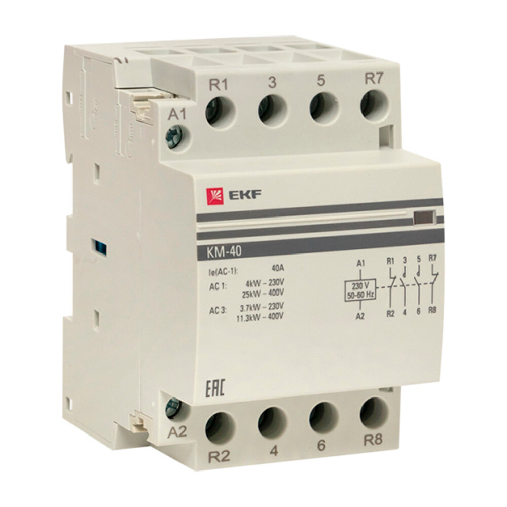 Контактор модульный EKF PROxima КМ 400 В 40 А тип AC 2НО+2НЗ (km-3-40-22)