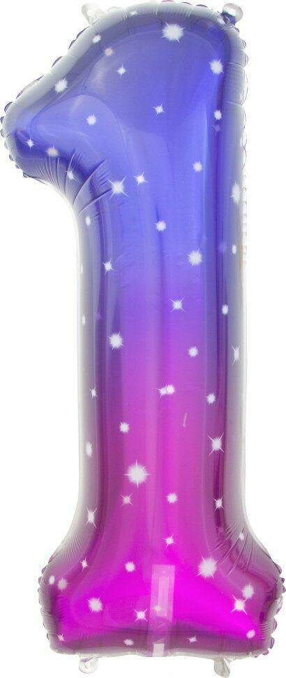 Шар (34'/86 см) Цифра, 1 Сияющий космос, Сиреневый, Градиент, 1 шт. в упак.