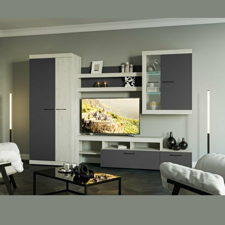 Гостиная Памир "Соната" исполнение 1, Дуб Крафт белый/Антрацит