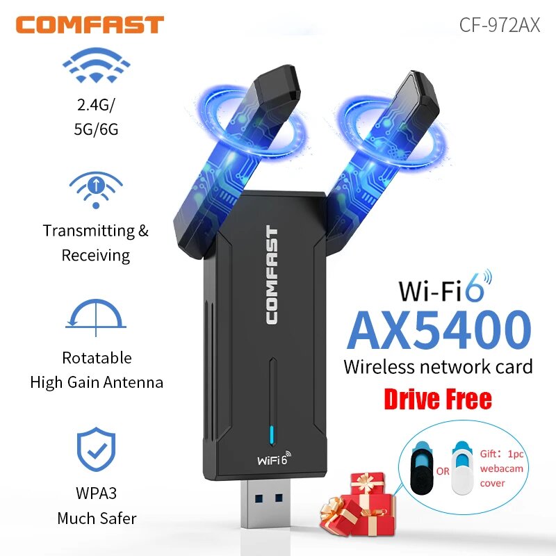 COMFAST USB Wi-Fi адаптер Wi-Fi 6 AX5400 для Windows 11