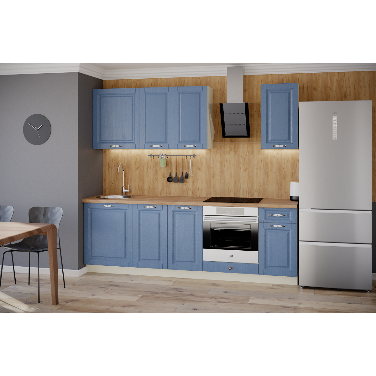 Модульная кухня " Chalet " 2,4 метра (премиум фурнитура) цвет фасадов Массив деним , ЛДСП, МДФ