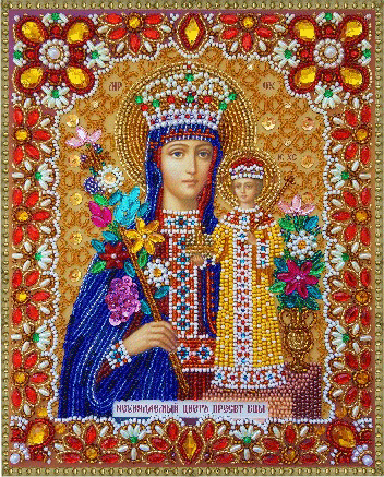 Набор для вышивания бисером с использованием камней и жемчуга Икона Божией матери “Неувядаемый цвет” К-211 (19х24)