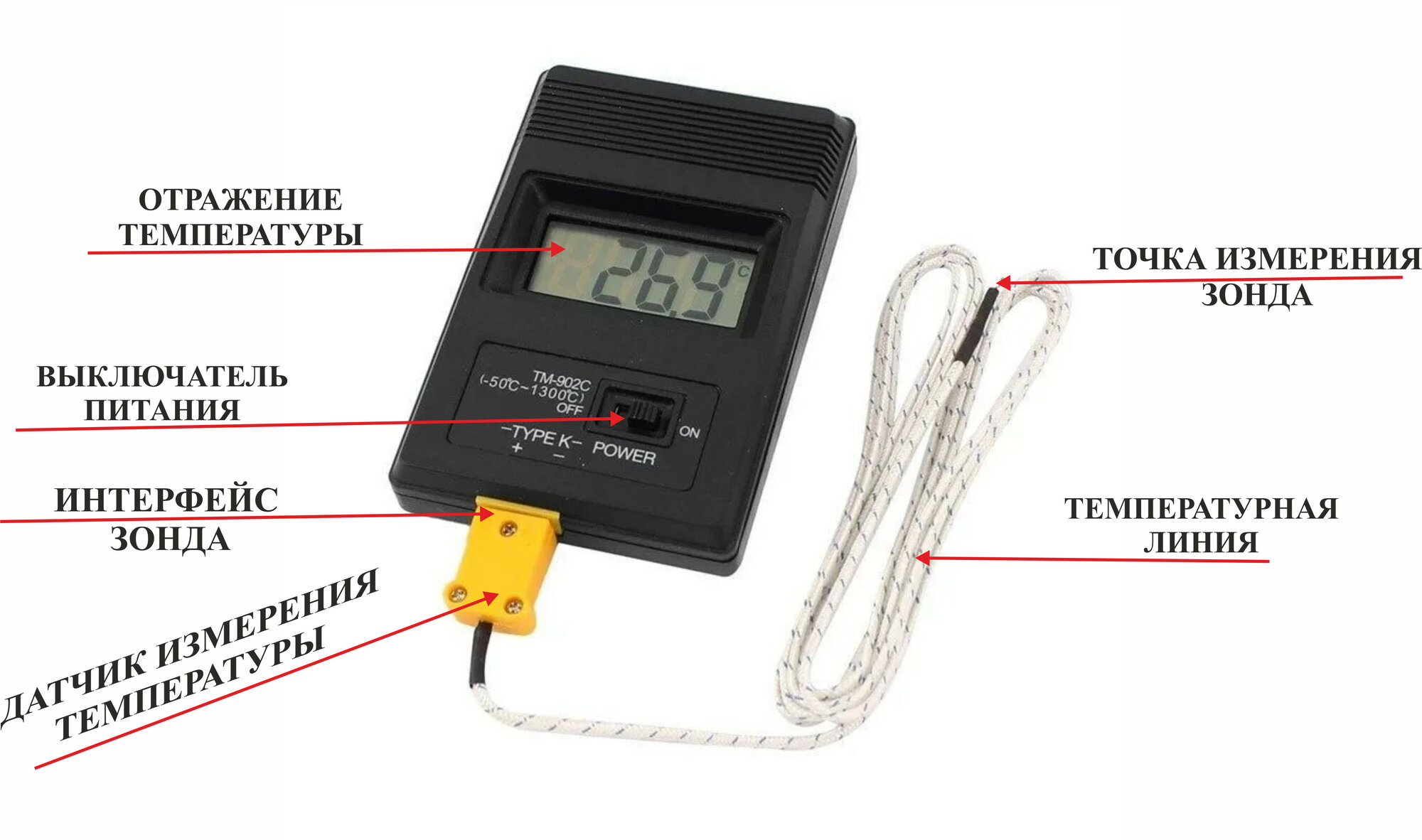 Термометр -50 C +1300 C, высокотемпературный, электронный, 902С