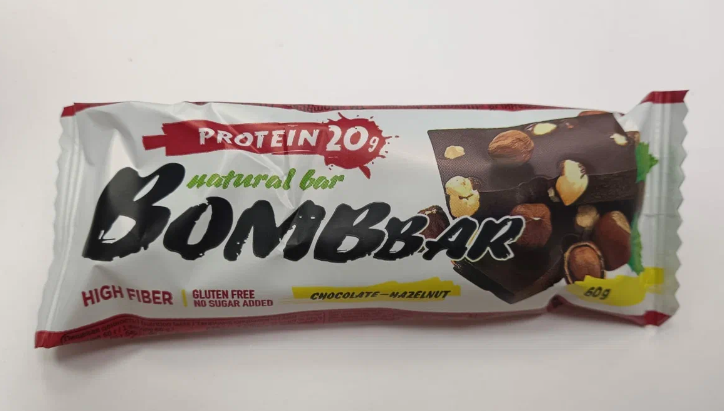 Батончик Bombbar с высоким содержанием протеина, Шоколад-фундук, 60 гр