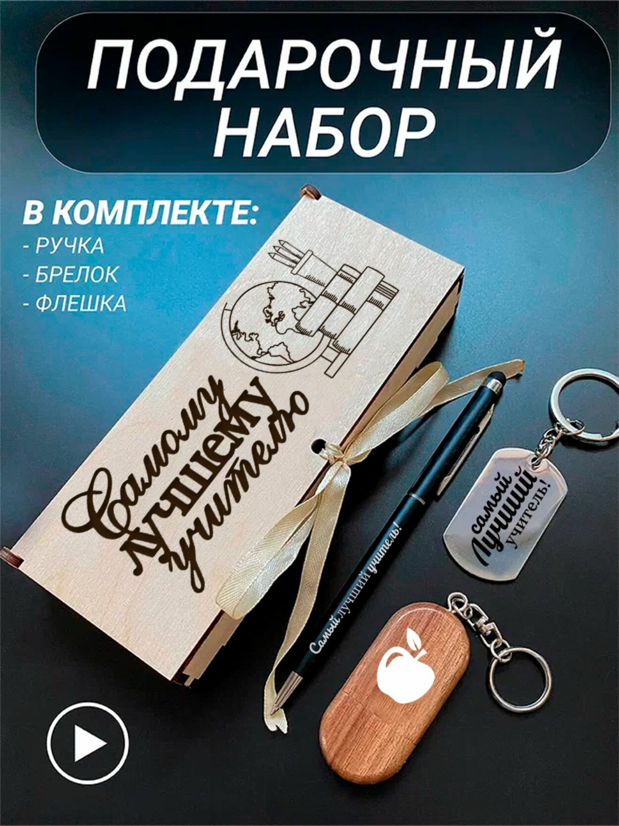 Подарочный набор 3 в 1 ручка, флешка, брелок для ключей/с гравировкой/1 Сентября/первокласснику/школьнику/день знаний/лучшая профессия/день рождения/папе/мужу/парню/сыну/любимому/новый год/Самому лучшему учителю