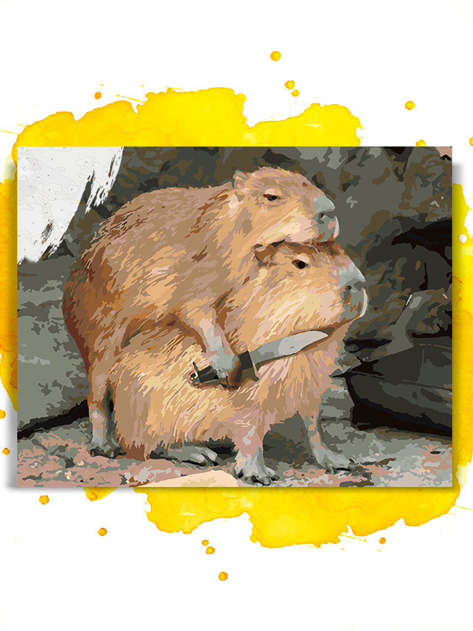 Картина по номерам на холсте Капибары с ножом, 40 х 50 см