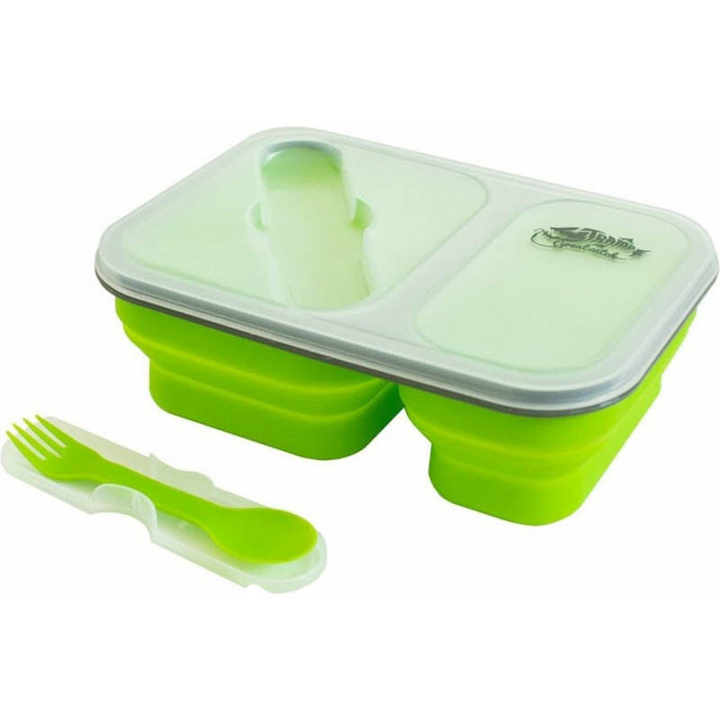 Контейнер Tramp силиконовый 2 отсека с ловилкой 900мл, оливковый