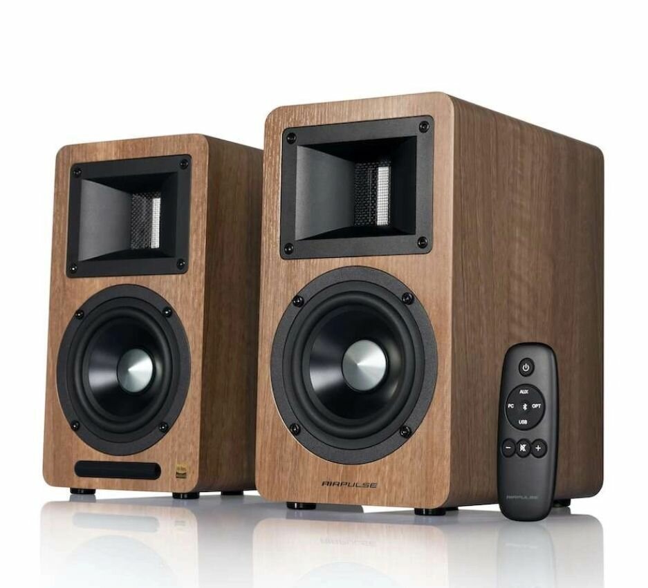 Акустика AirPulse A80, цвет коричневый, 100Вт, беспроводное подключение, полочная