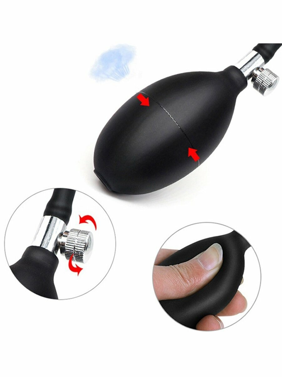 Светящаяся надувная анальная пробка-расширитель с грушей и со смещенным центром тяжести, 12.4см