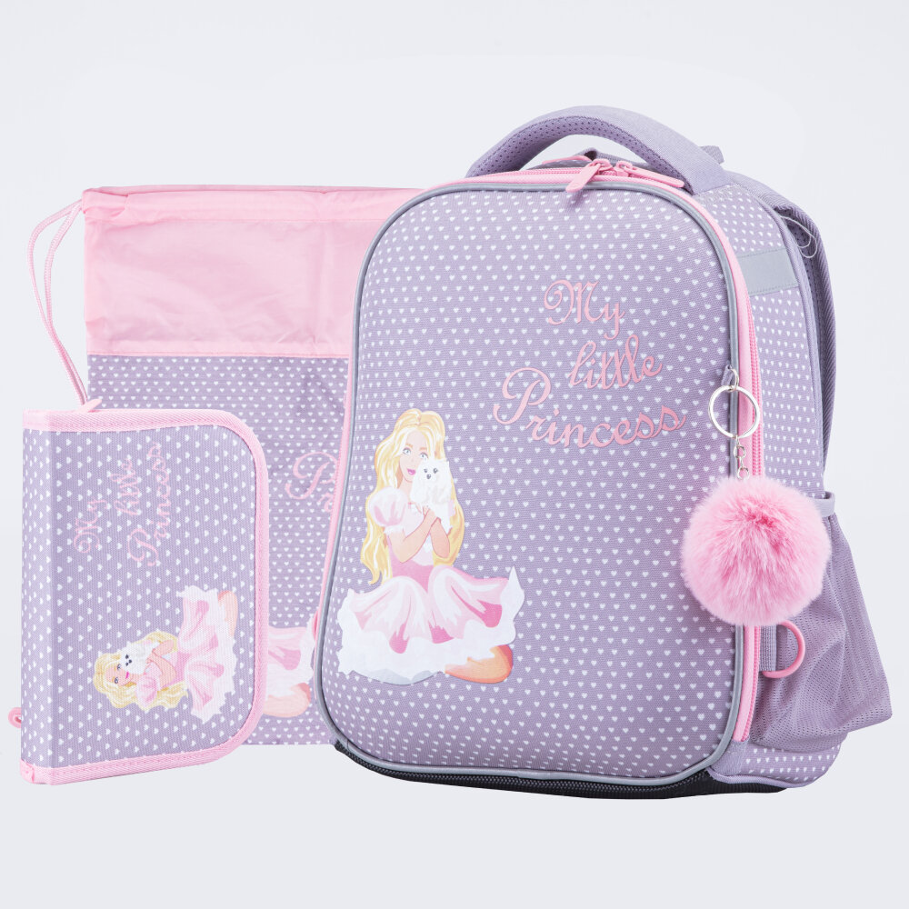 Школьный набор рюкзак + мешок + пенал Принцесса котофей 02817330-40 размер выс. 35 см