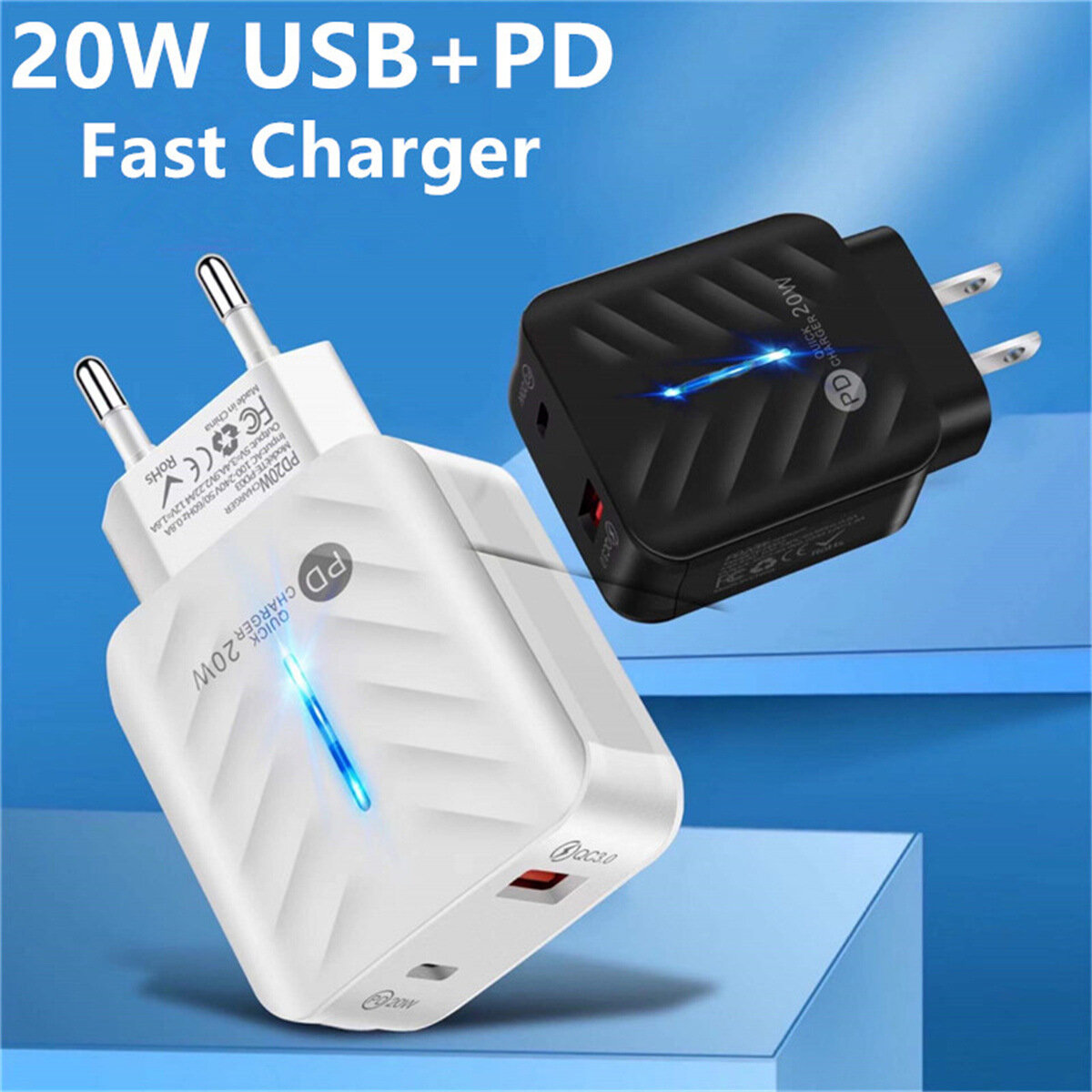 Зарядное устройство HCJTWIN PD20W, с подсветкой, для мобильных устройств, 2 порта