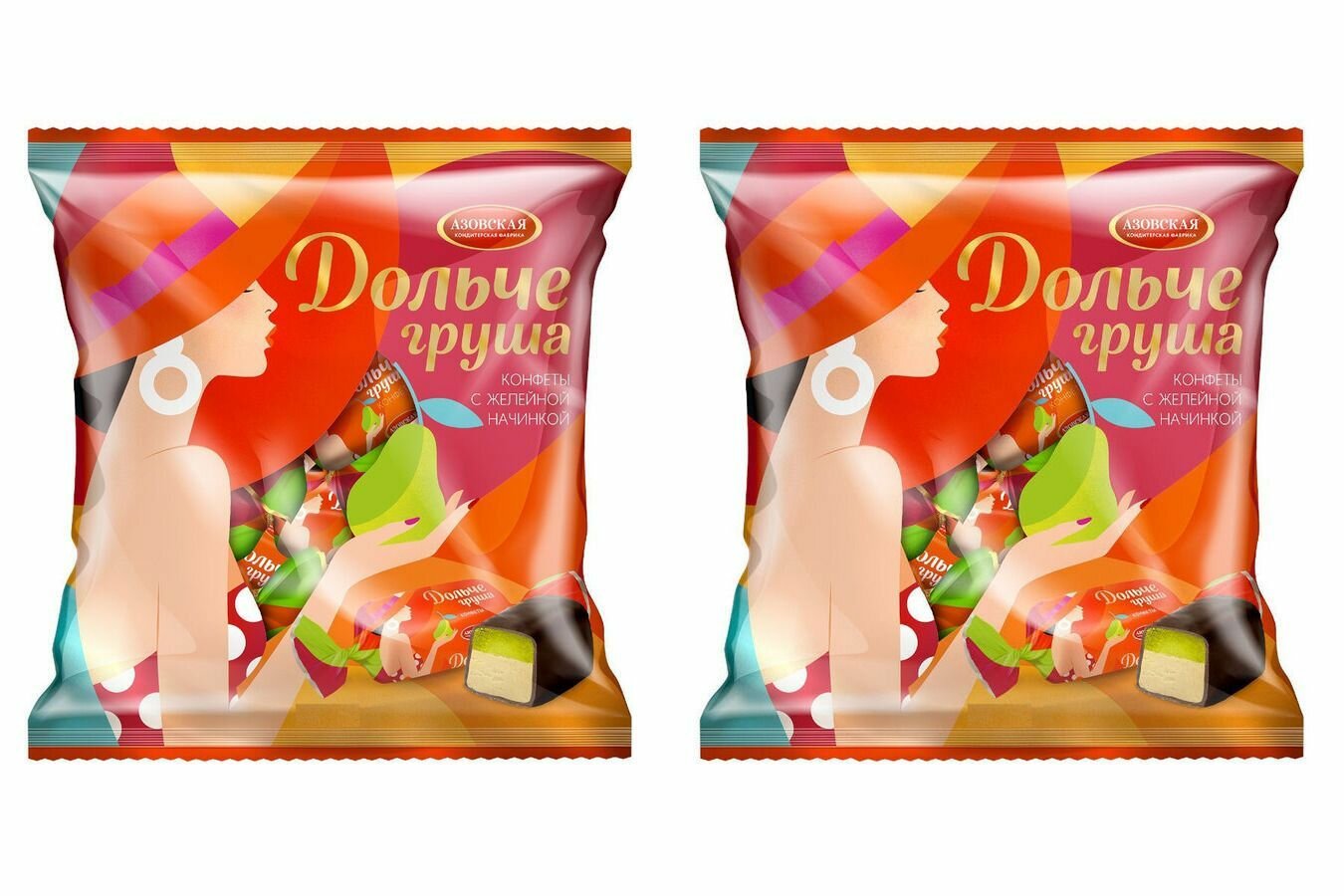 Азовская кондитерская фабрика конфеты Помадные "Дольче Груша",250 гр, 2уп.