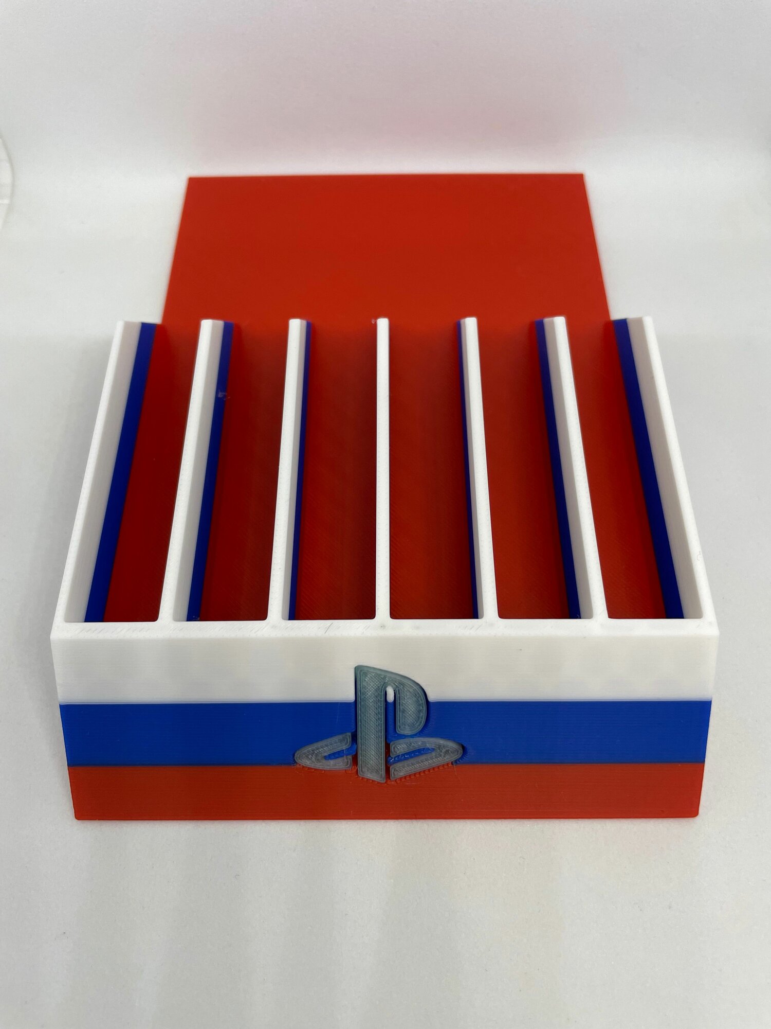 Подставка PS3, PS4, PS5 на 6 дисков триколор, светящийся логотип (люминесцентный)