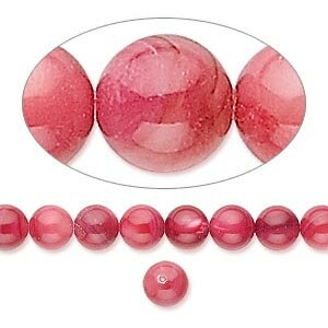 Бусина перламутр, 6мм, темно-розовая, 1 шт.