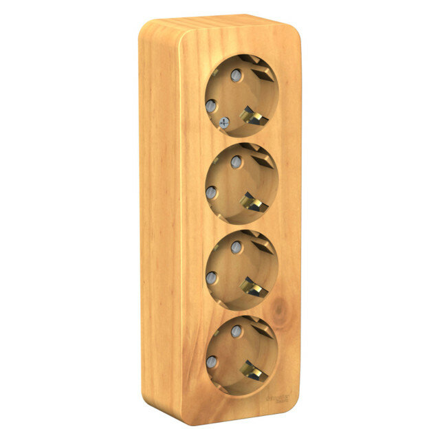 SCHNEIDER ELECTRIC Blanca розетка 4 поста с/з с/ш 16А, декоративная в цвете ясень