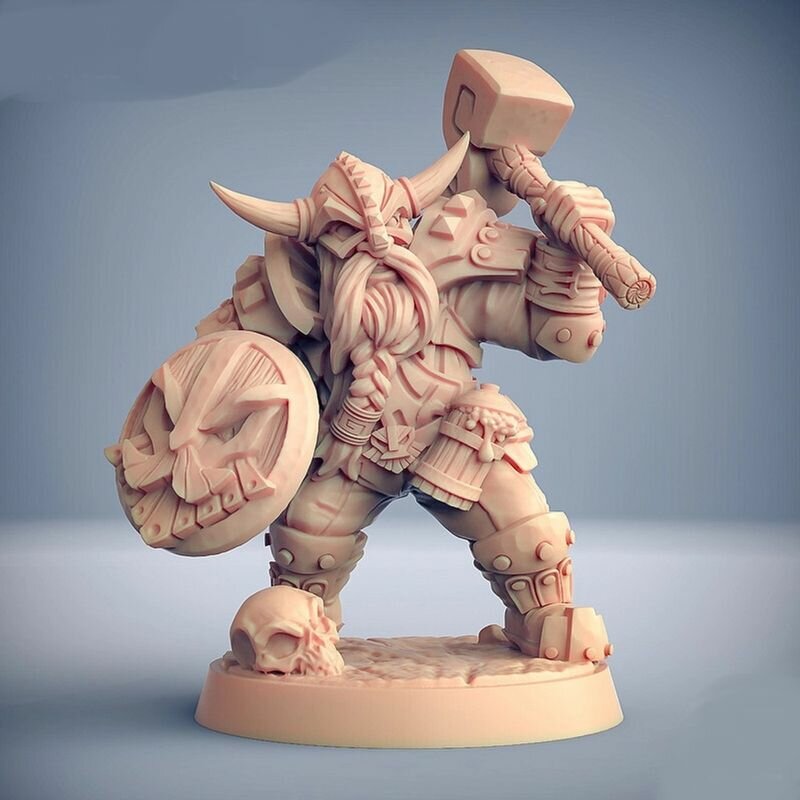 Дворф паладин с молотом (доп классы: Воин, Варвар) миниатюра для DnD (ДнД) и других Настольных игр (НРИ, Варгеймов или РПГ), фентези тематика