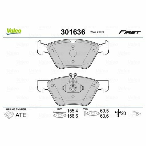 Комплект передних тормозных колодок Valeo 301636 для Chrysler Crossfire; Mercedes CLK A208, C208, E-CLASS S210, S211, VF210