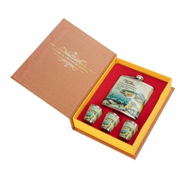 Набор подарочный Helios Рыба (фляжка 210 мл + 3 стопки) А02 Рыба (фляжка 210 мл + 3 стопки)