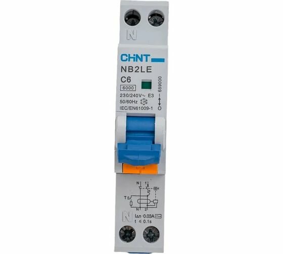Дифференциальный автоматический выключатель CHINT, NB2LE, 1P+N, 6A, 30mA 689000