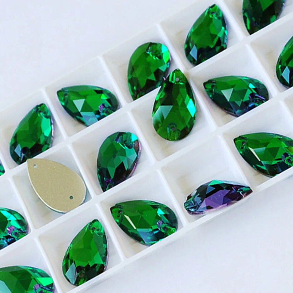 Стразы изумрудные 13x22mm YANRUO 12шт