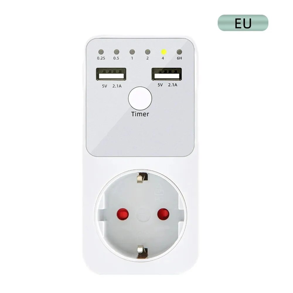 Таймер розетка с USB, EU Plug, белый