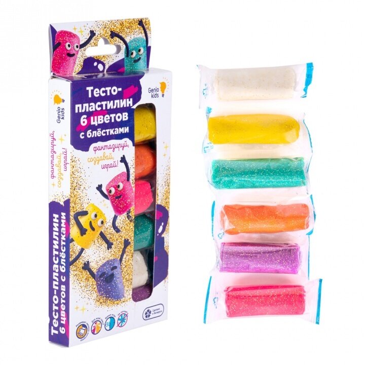 Набор для детской лепки Тесто-пластилин 6 цветов с блёстками, арт. TA1091