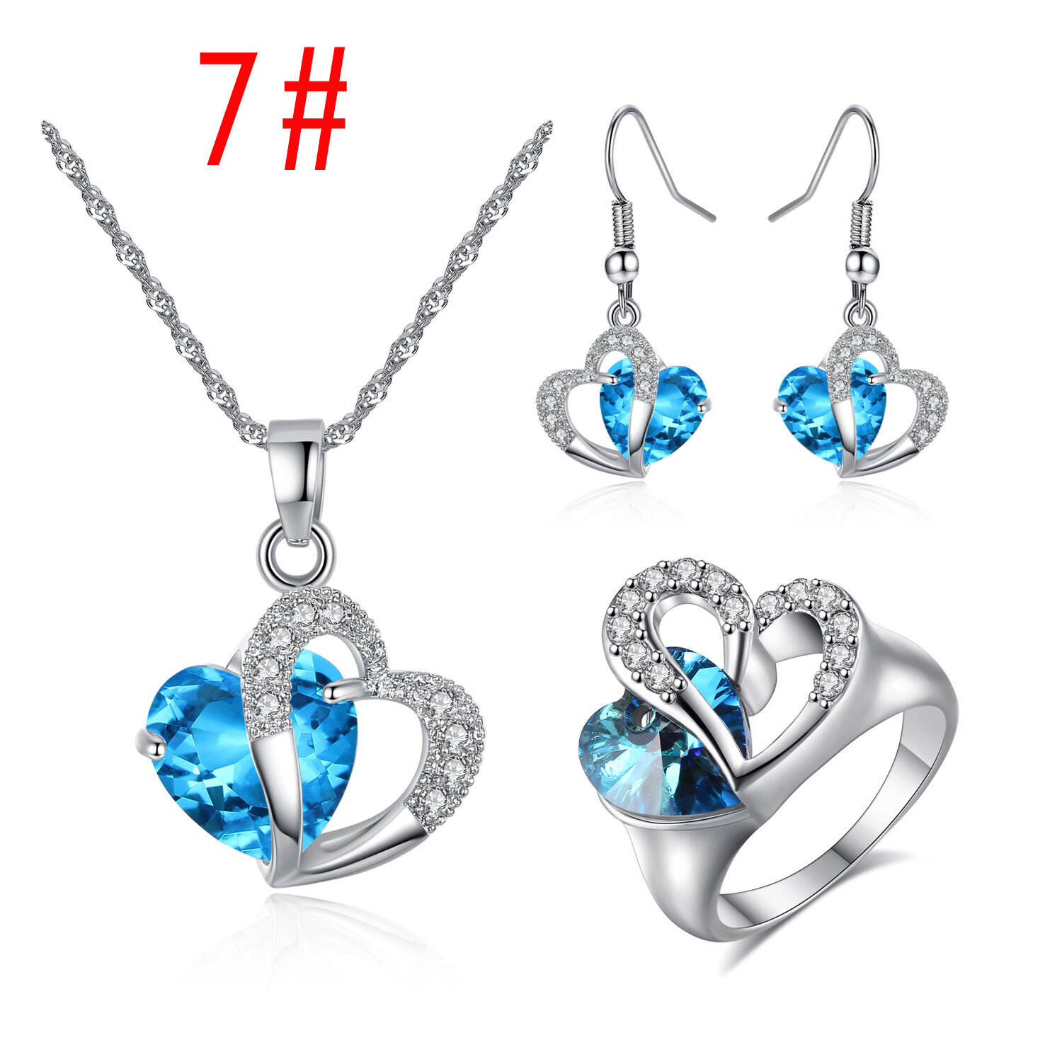 Комплект бижутерии: браслет, колье, кольцо, серьги, циркон