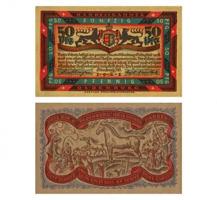 Ольденбург 50 пфеннигов 1921 вид 1, Германия, сувенирная копия нотгельда, банкноты и купюры редкие коллекционные