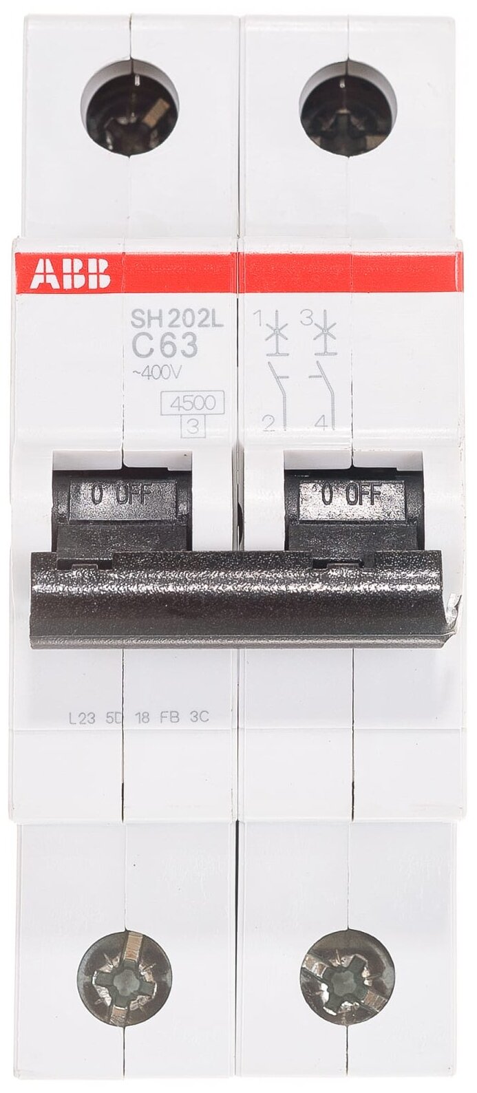 Автомат ABB SH202L (2CDS242001R0634) 2P 63 А тип C 4,5 кА 400 В на DIN-рейку