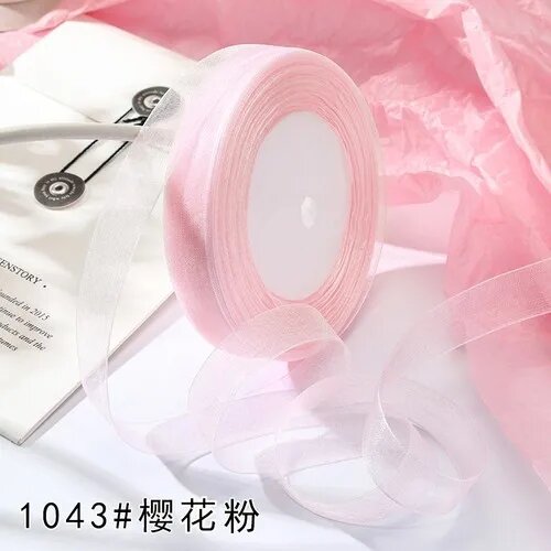 Лента органза мerylover 12-40 мм 50 ярдов Розовый, Cherry pink, 12mm organza