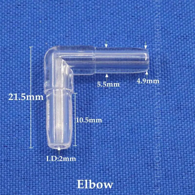 Прозрачные акриловые соединители для кислородной трубки 5 мм Синий, Elbow, 20pcs