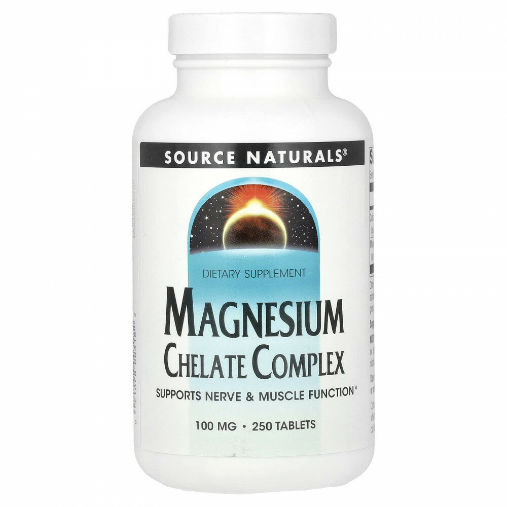 Source Naturals, комплекс хелата магния, 100 мг, 250 таблеток