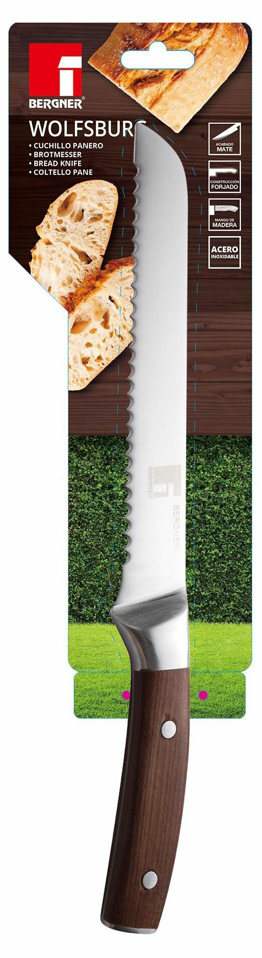 Нож для хлеба Bergner 20 см, нержавеющая сталь, бук, BG-39163-BR
