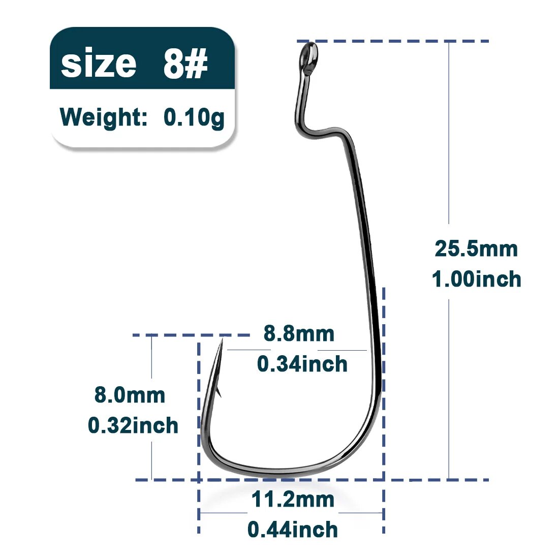 Рыболовные крючки Size-8, 0.10g, 25.5mm, 8.0mm, 8.8mm, 11