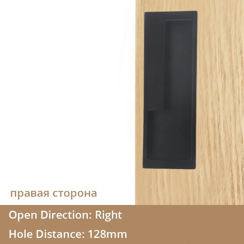 Ручка для раздвижной двери скрытая черная цинковый сплав Black 128mm Right