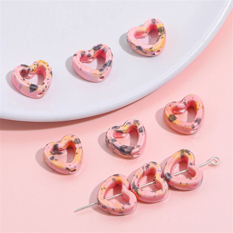 Керамические бусины сердце цветок 4 шт Розовый, 12